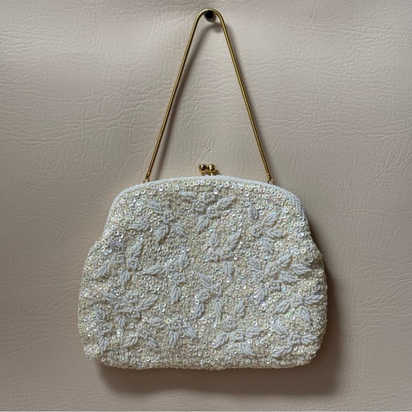 Bags | Vtg Richere By Walborg Beaded Evening Bag White Beaded Gold ...